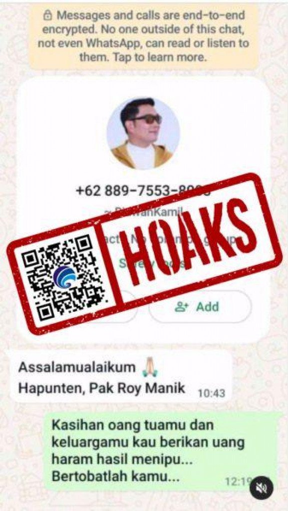 [HOAKS] Akun WhatsApp Mengatasnamakan Mantan Gubernur Jawa Barat Ridwan Kamil | Infohoax Badung