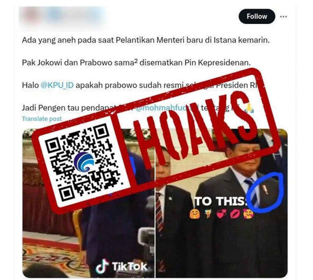 [HOAKS] Prabowo Subianto Disematkan Pin Kepresidenan sebelum Dilantik ...