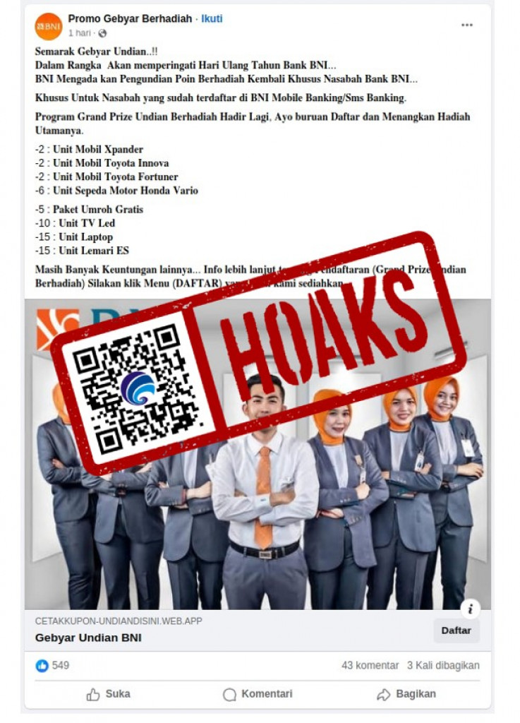 [HOAKS] Undian Poin Berhadiah Hari Ulang Tahun BNI | Infohoax Badung